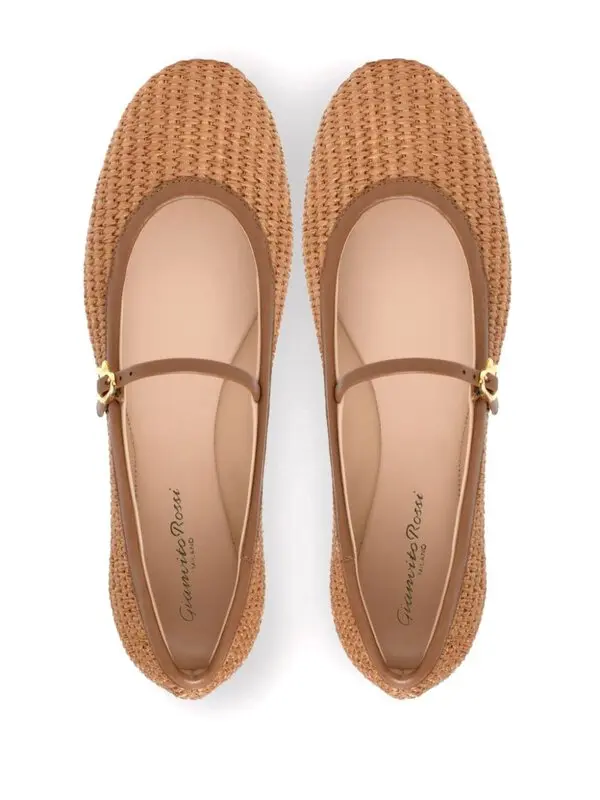 GIANVITO ROSSI Carla Raffia Ballet Pumps - Brown