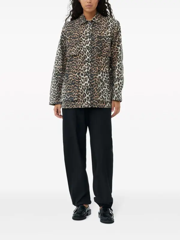 GANNI Leopard Print Canvas Shirt Jacket - Brown