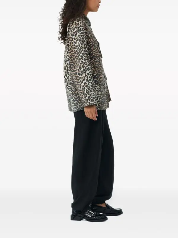 GANNI Leopard Print Canvas Shirt Jacket - Brown