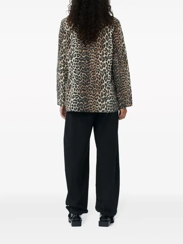 GANNI Leopard Print Canvas Shirt Jacket - Brown