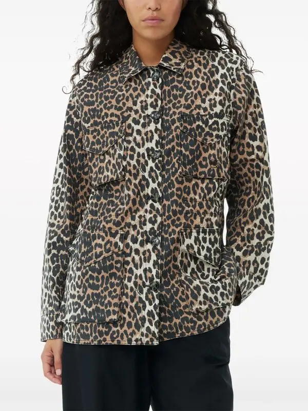 GANNI Leopard Print Canvas Shirt Jacket - Brown