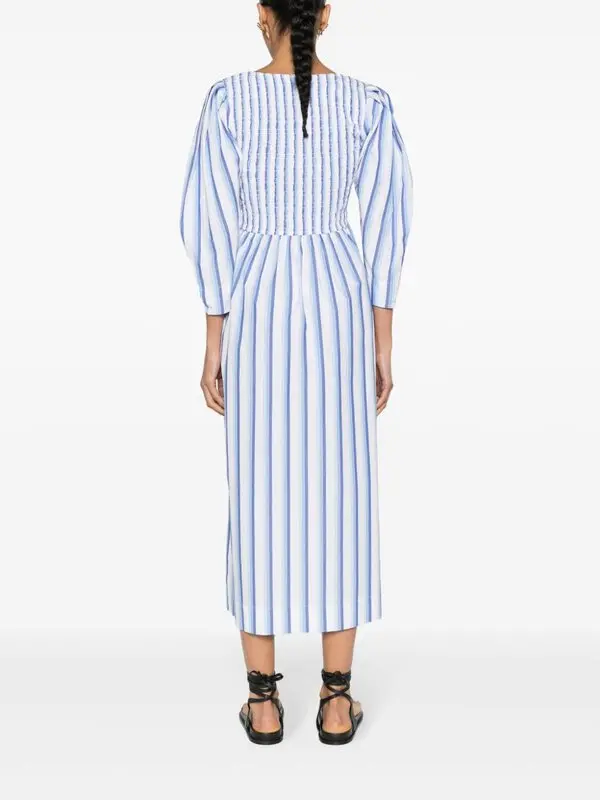 GANNI Striped Poplin Midi Dress - Blue