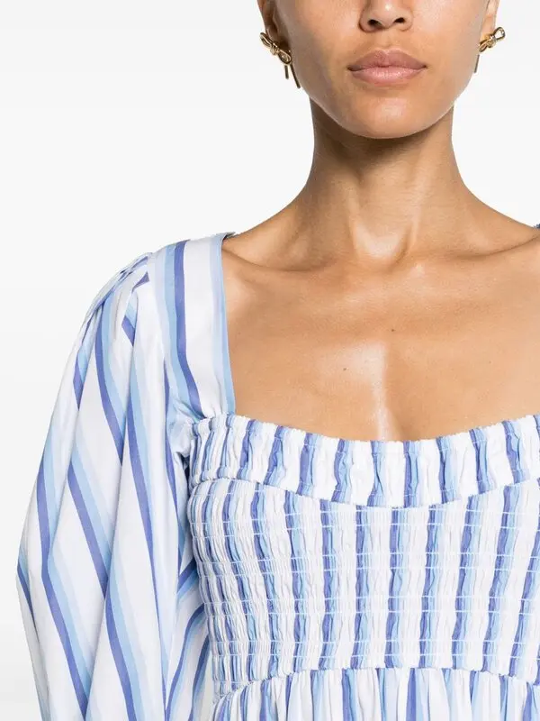 GANNI Striped Poplin Midi Dress - Blue