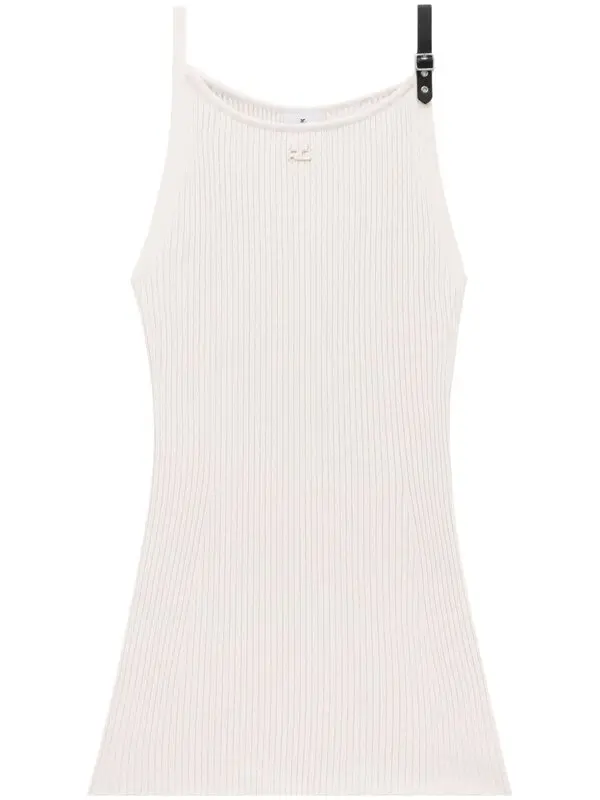 COURREGES Buckle-strap Ribbed-knit Dress - Neutrals