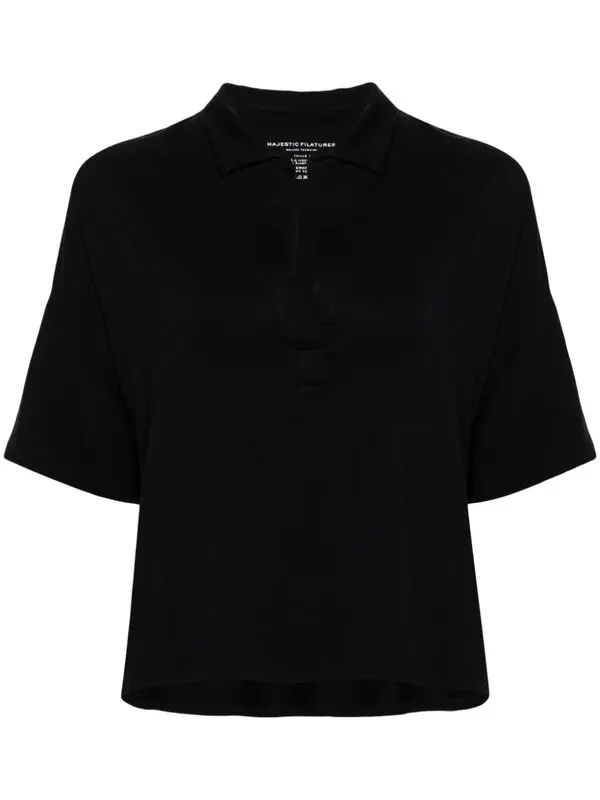 Majestic Filatures Split-neck Jersey Polo Top - Blue