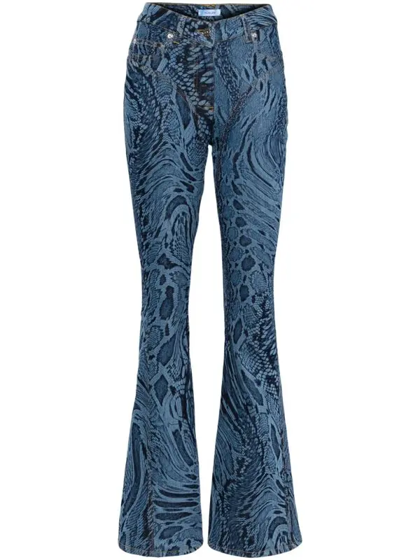 MUGLER Snake-print Flared Jeans
