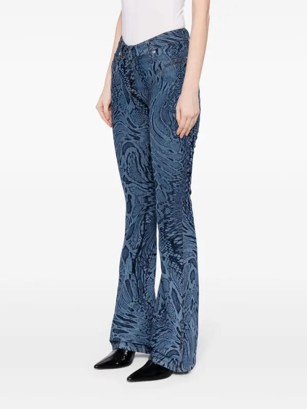 MUGLER Snake-print Flared Jeans