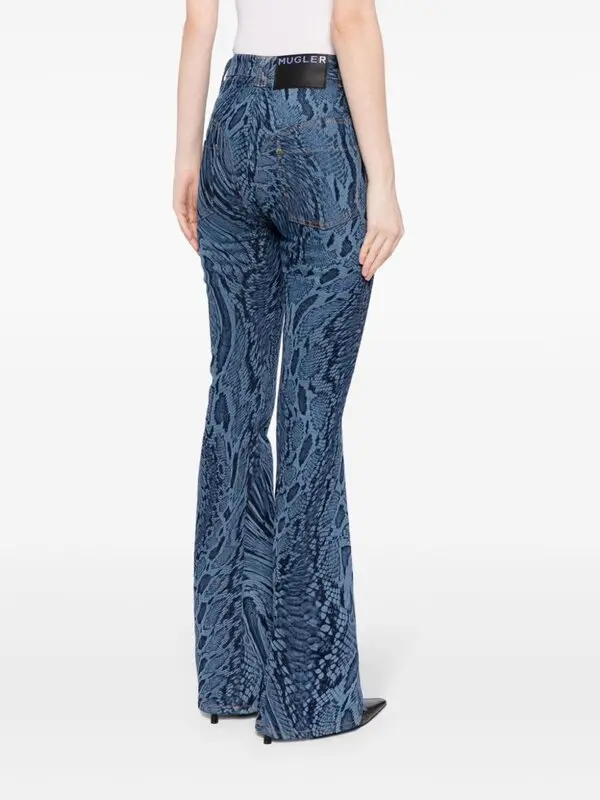 MUGLER Snake-print Flared Jeans
