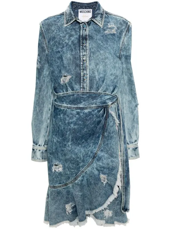 Moschino Wraparound Distressed Denim Shirtdress