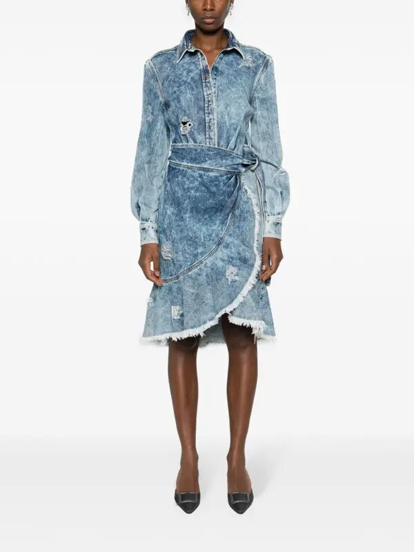 Moschino Wraparound Distressed Denim Shirtdress