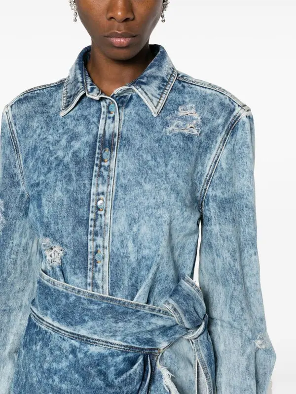 Moschino Wraparound Distressed Denim Shirtdress