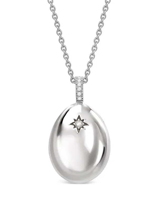 Faberge 18kt White Gold Essence 'i Love You' Egg Diamond Pendant Necklace - Silver