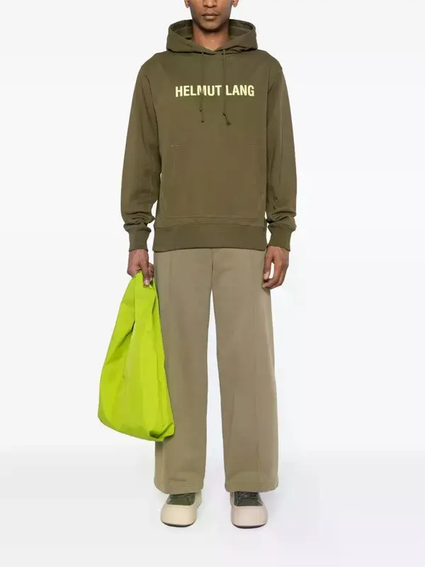 Helmut Lang Logo Print Cotton Hoodie - Brown