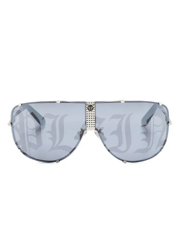 Philipp Plein Logo-print Shield-frame Sunglasses - Silver