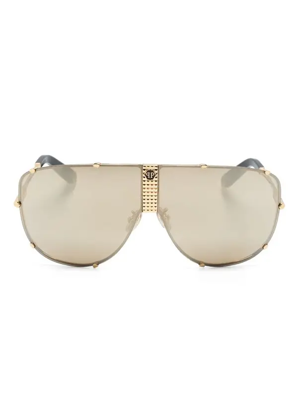 Philipp Plein Logo-plaque Shield-frame Sunglasses - Gold