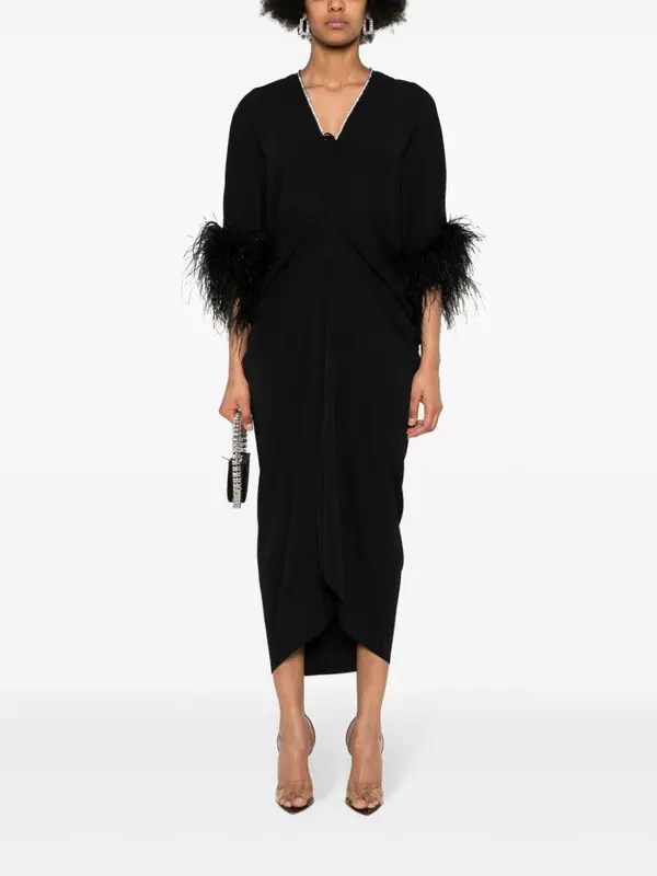 NISSA Feather-trim Midi Dress