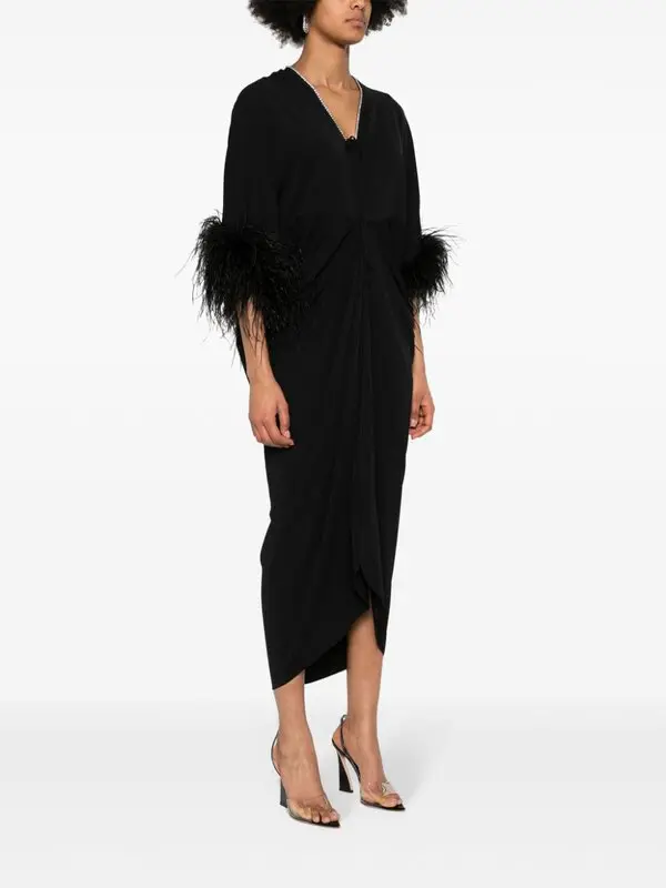 NISSA Feather-trim Midi Dress