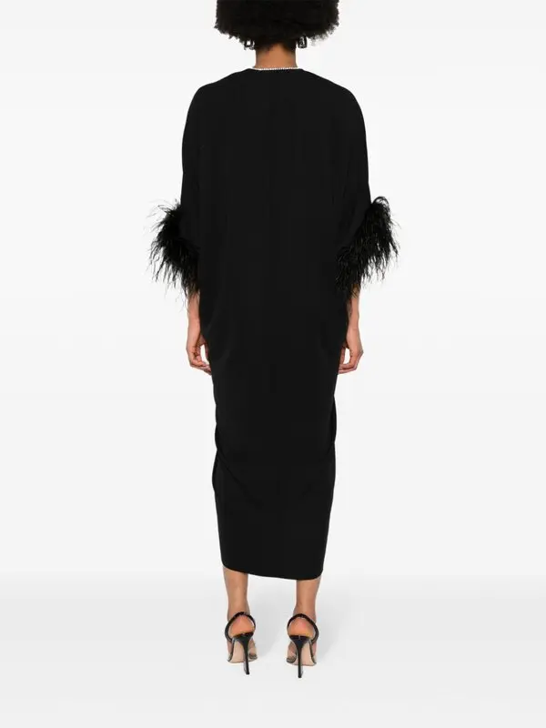 NISSA Feather-trim Midi Dress