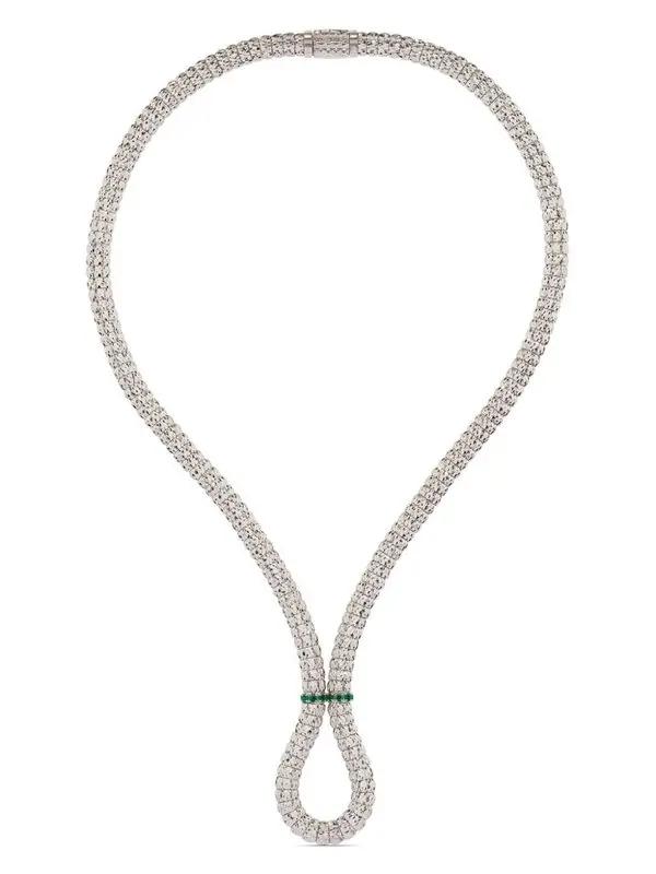 OFFICINA BERNARDI 18kt White Gold Enigma X Emerald And Diamond Necklace - Silver