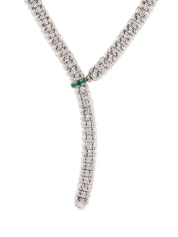 OFFICINA BERNARDI 18kt White Gold Enigma Emerald And Diamond Y Necklace