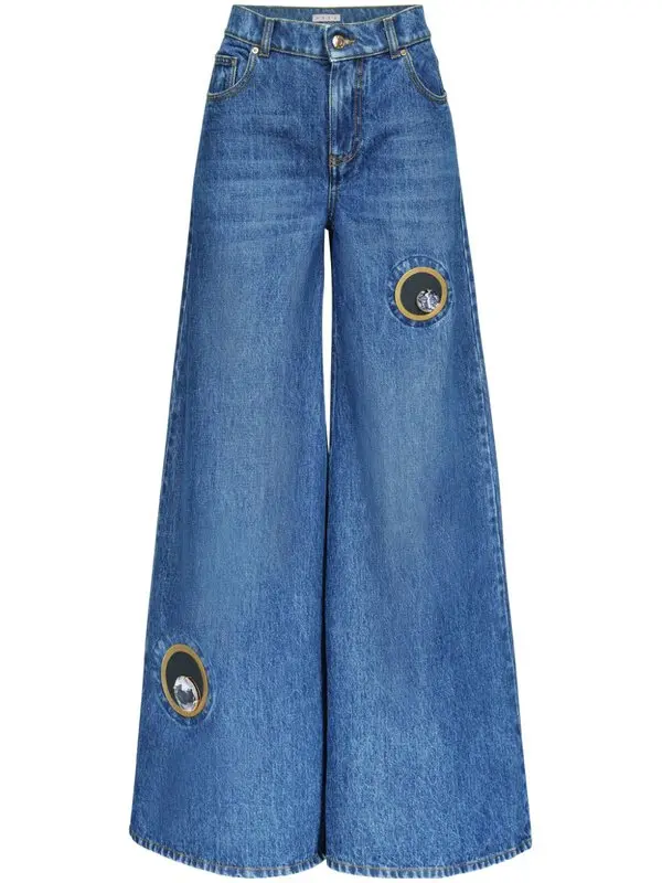 AREA Crystal Eyelet Wide-leg Jeans