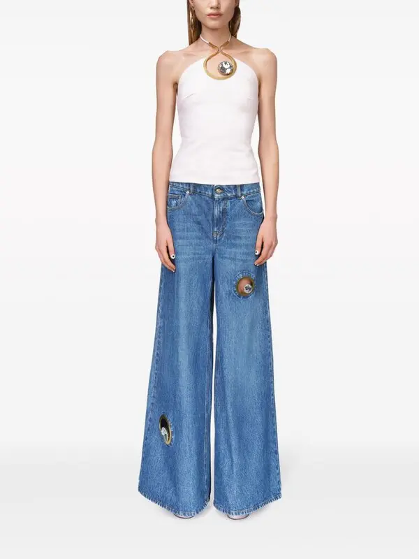AREA Crystal Eyelet Wide-leg Jeans