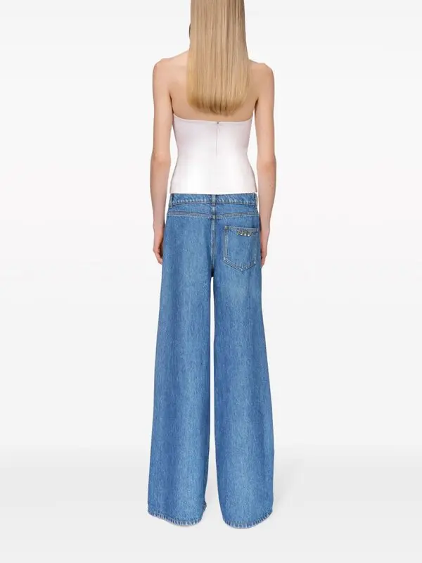 AREA Crystal Eyelet Wide-leg Jeans