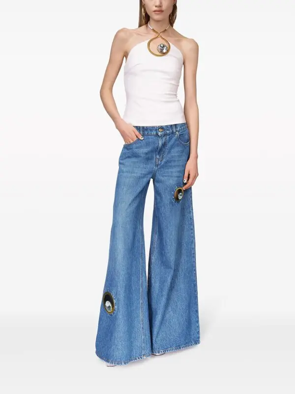 AREA Crystal Eyelet Wide-leg Jeans