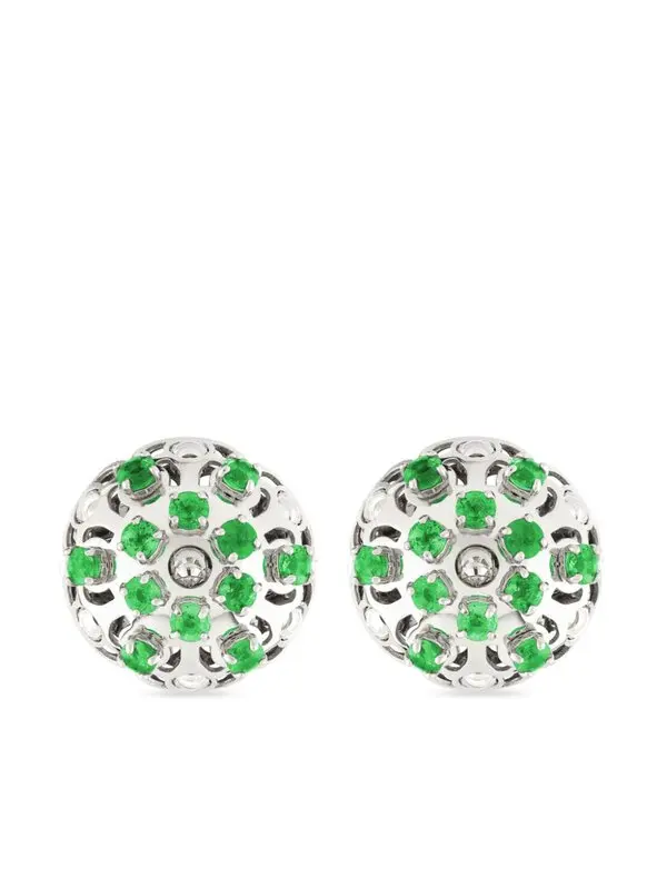 OFFICINA BERNARDI 18kt White Gold Damasco Emerald Stud Earrings - Silver
