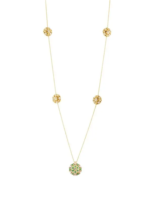 OFFICINA BERNARDI 18kt Yellow Damasco Station Emerald Necklace - Gold