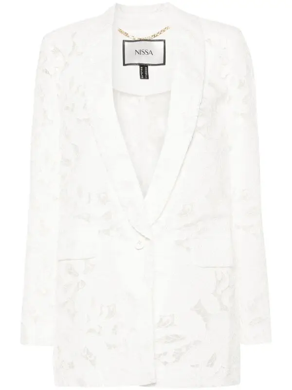 NISSA Single-breasted Floral-embroidered Blazer - White