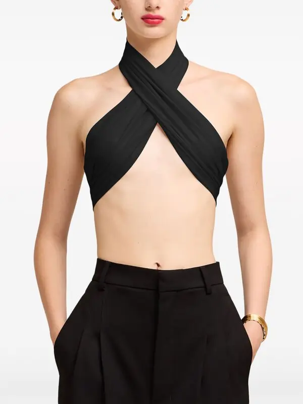 AMI Paris Silk Wrap Top - Black