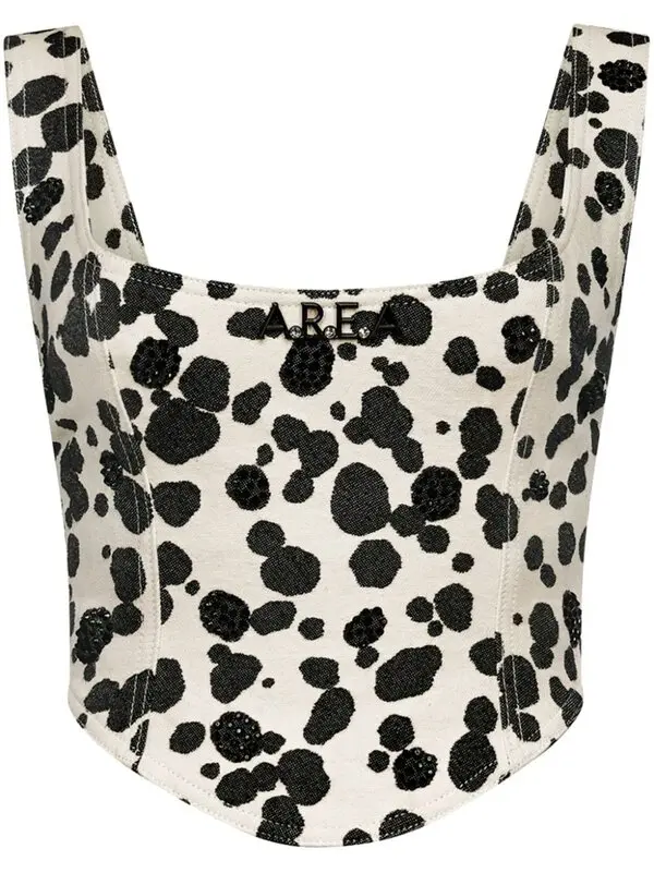 AREA Dalmatian-print Denim Corset Top
