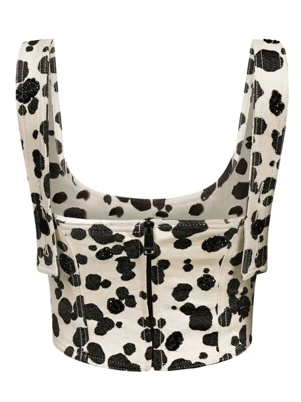 AREA Dalmatian-print Denim Corset Top