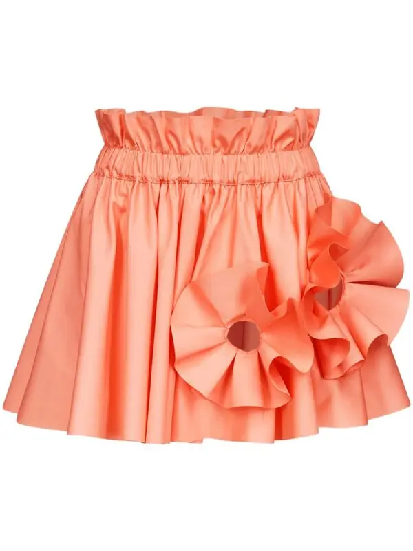 AREA Ruffled Floral Appliqué Mini Skirt