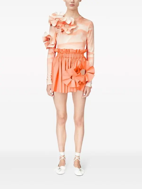 AREA Ruffled Floral Appliqué Mini Skirt