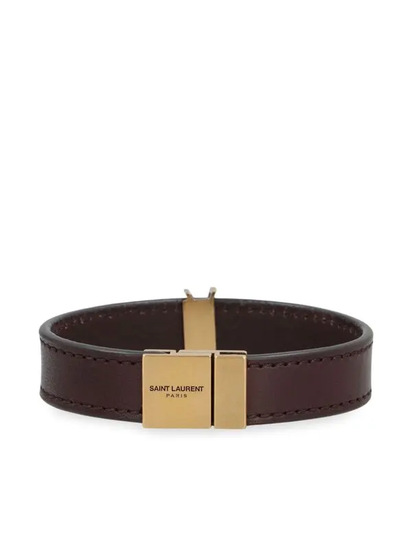 Saint Laurent Logo-plaque Leather Bracelet - Brown