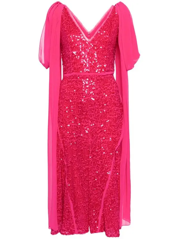 Erdem Drape-shoulder Sequin Midi Dress