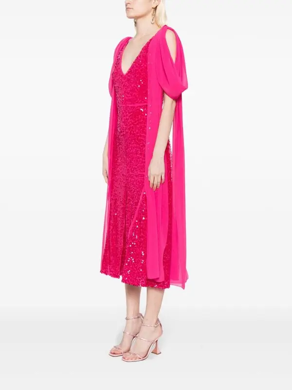 Erdem Drape-shoulder Sequin Midi Dress