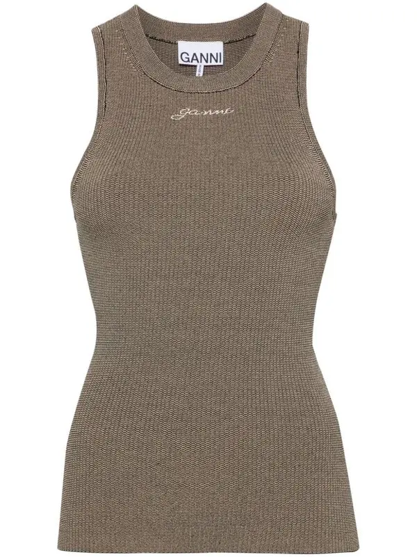 GANNI Logo-embroidered Knitted Tank Top