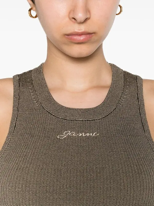 GANNI Logo-embroidered Knitted Tank Top