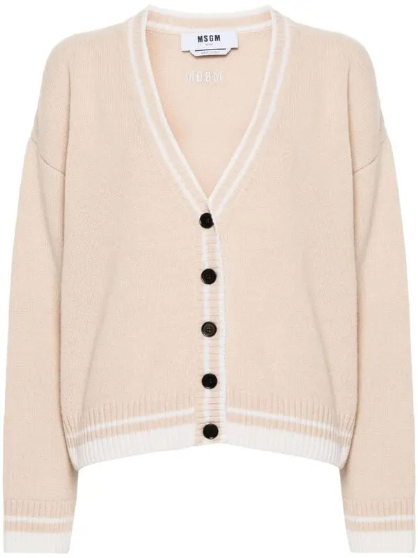 MSGM Embroidered-logo Cardigan - Neutrals
