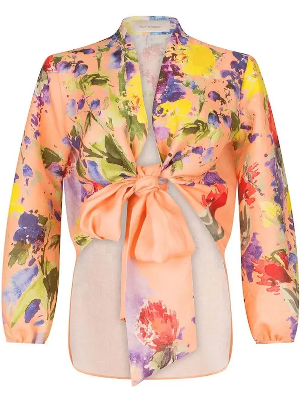 Silvia Tcherassi Floral Linen Blouse - Orange