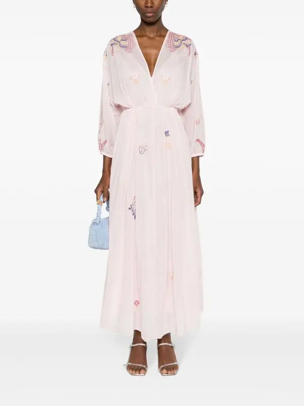FORTE_FORTE Embroidered V-neck Maxi Dress