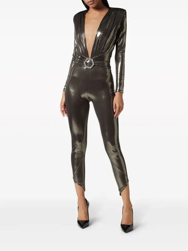 Philipp Plein Crystal-embellished Lamé Jumpsuit - Gold