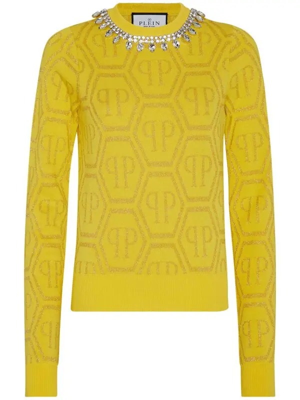 Philipp Plein Monogram Crystal-embellished Jumper - Yellow
