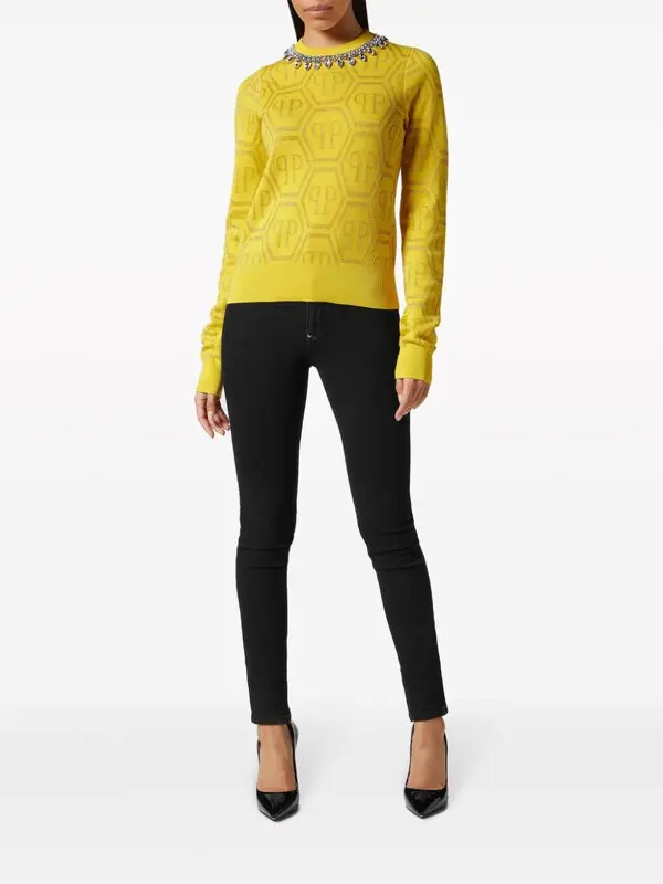 Philipp Plein Monogram Crystal-embellished Jumper - Yellow