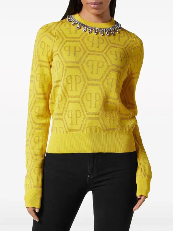 Philipp Plein Monogram Crystal-embellished Jumper - Yellow