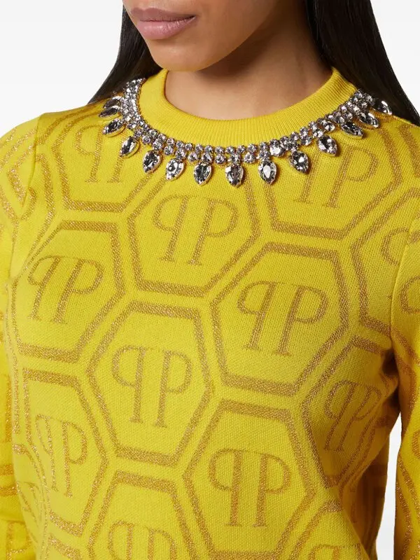 Philipp Plein Monogram Crystal-embellished Jumper - Yellow