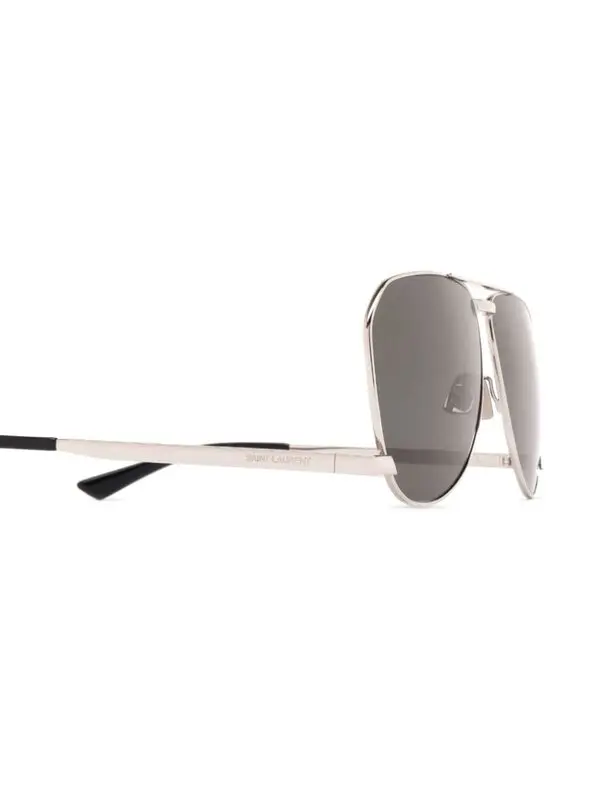 Saint Laurent Logo-engraved Pilot Sunglasses - Silver